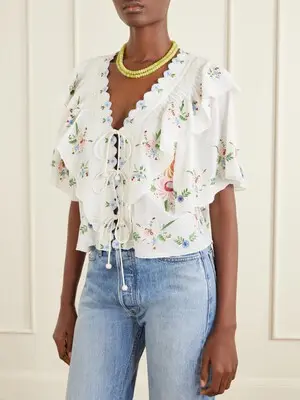 Sea Serafina Embroidered Ruffled Blouse - No