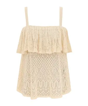 Zimmermann Mahon Ruffled Pointelle-knit Top - Cream