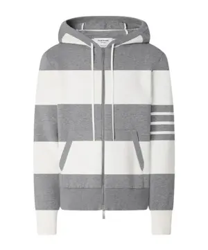 Thom Browne Hector Striped Hoodie With Drawstring And Zip Closure