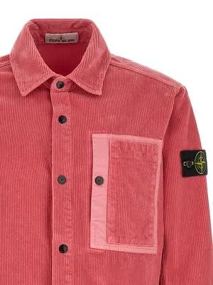 Stone Island Logo Patch Corduroy Shirt - Red