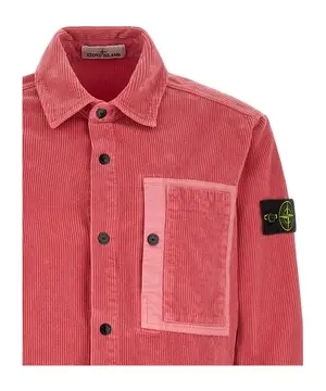 Stone Island Logo Patch Corduroy Shirt - Red