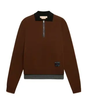 Marni Cashmere Polo Jumper With Layered Effect - Brown