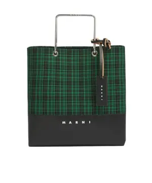 Marni Checked Twill Shopper With Metal Handles