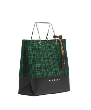 Marni Checked Twill Shopper With Metal Handles