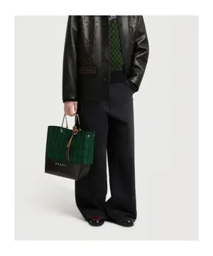 Marni Checked Twill Shopper With Metal Handles