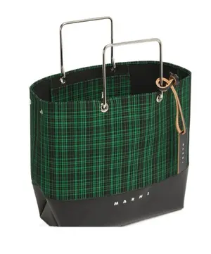 Marni Checked Twill Shopper With Metal Handles