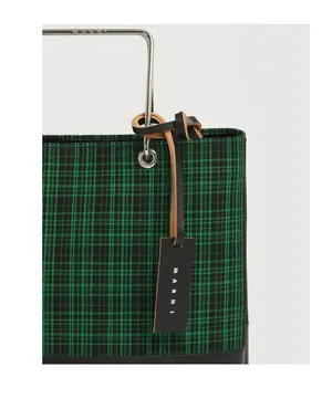Marni Checked Twill Shopper With Metal Handles