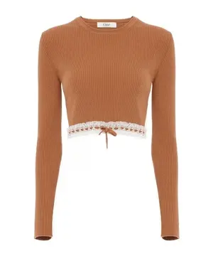 Chloé Cropped Fitted Sweater In A Wool Knit Lace