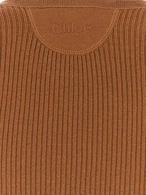 Chloé Lace-trimmed Cropped Knitted Sweater - Cognac Brown