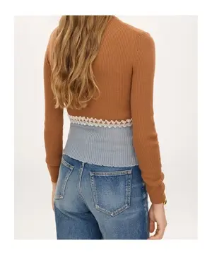 Chloé Lace-trimmed Cropped Knitted Sweater - Cognac Brown