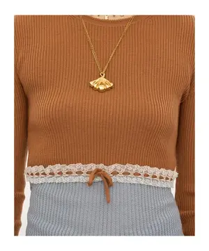 Chloé Lace-trimmed Cropped Knitted Sweater - Cognac Brown