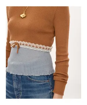 Chloé Lace-trimmed Cropped Knitted Sweater - Cognac Brown