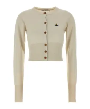 VIVIENNE WESTWOOD Orb Embroidered Knitted Cardigan - Nude