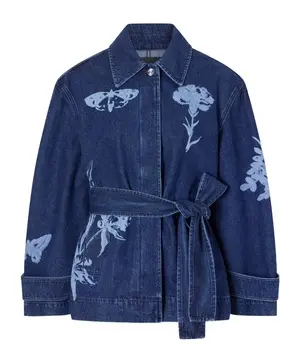 Erdem Belted Laser-printed Denim Jacket - Blue