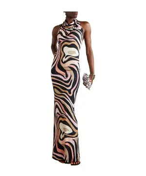 Emilio Pucci Printed Satin-jersey Halterneck Maxi Dress