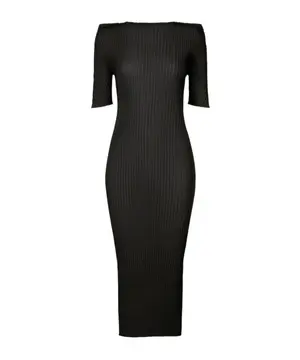 Issey Miyake Box-shoulder Pleats Midi Dress