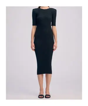 Issey Miyake Box-shoulder Pleats Midi Dress