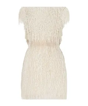 Oscar De La Renta Embellished Fringed Mesh Mini Dress - White