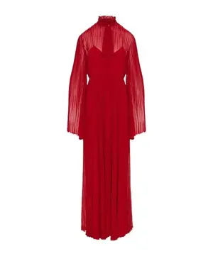 Gucci Pleated Dress With Ruffled Neckline And Sheer Sleeves