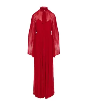 Gucci Pleated Maxi Dress With Pussy-bow And Sheer Sleeves
