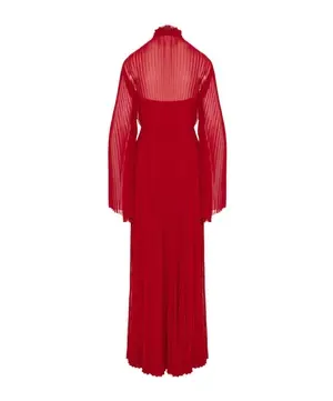 Gucci Pleated Maxi Dress With Pussy-bow And Sheer Sleeves