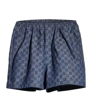 Gucci Gg Cotton Denim Jacquard Shorts - Blue
