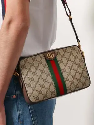 Gucci Ophidia Gg Supreme Fabric And Leather Crossbody Bag - Beige