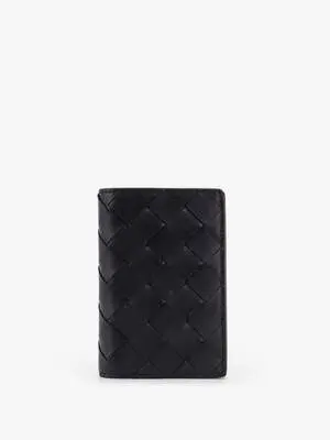Bottega Veneta Leather Card Holder With Intrecciato Pattern - Black