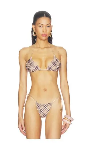 TIGER MIST Reversible Ave Bikini Top With Mesh Scarf In Multi - Plaid