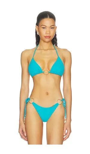 Luli Fama Bamboo Sands Ring Seamless Triangle Top In Blue - Teal