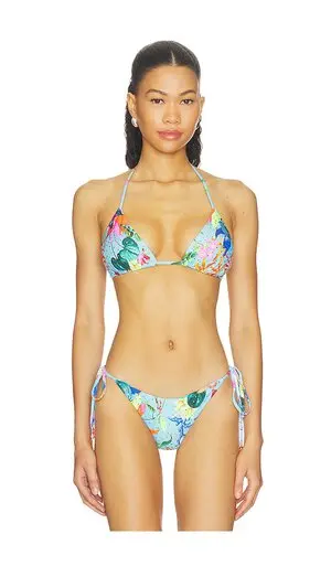Luli Fama Oceans Kiss Crystallized Triangle Bikini Top & Tie Side Bikini Bottom Set