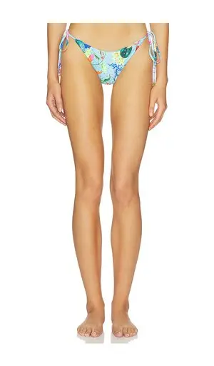 Luli Fama Oceans Kiss Crystallized Seamless Wavy Ruched Back Brazilian Tie Side Bottom - Multicolor