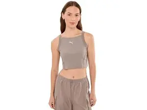 PUMA Essentials Ribbed Cropped Tank Top - Mouse Gray
