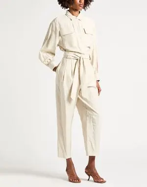 MOORER Jumpsuit Cream Size Viscose, Linen
