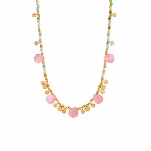 ORMIRO Salt & Petals Australian Jade & Watermelon Quartz Beaded Necklace - Pink/yellow