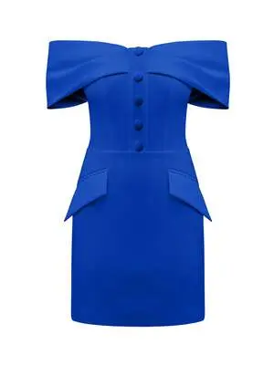 TIA DORRAINE Steel Confidence Off-shoulder Mini Dress – Azure - Blue