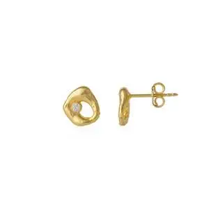 SPERO LONDON Dripping Molten Natural Textured Sterling Silver Authentic Earring - Gold
