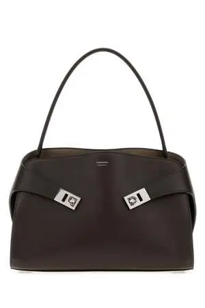 FERRAGAMO Dark Leather Medium Hug Soft Shoulder Bag - Brown