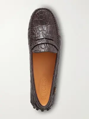 TOD'S Gommino Croc-effect Leather Loafers