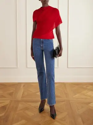 Balmain Draped Ribbed Jersey Blouse - Red