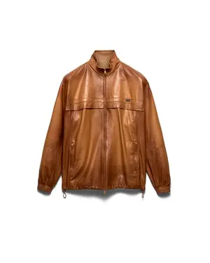 Prada Nappa Leather Jacket With Stand-up Collar - Light Tan