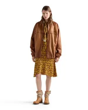 Prada Nappa Leather Jacket With Stand-up Collar - Light Tan