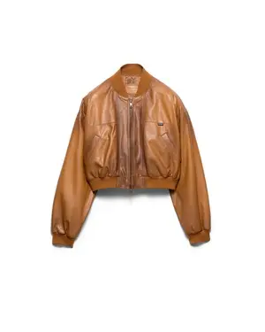 Prada Cropped Nappa Leather Bomber Jacket - Light Tan