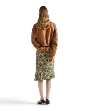 Prada Cropped Nappa Leather Bomber Jacket - Light Tan