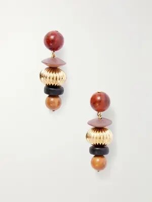 JENNIFER BEHR Lavon Gold-tone Wood Bead Drop Earrings - Brown
