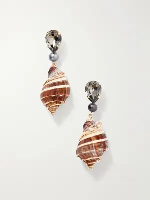 JENNIFER BEHR Alon Gold-tone Crystal-embellished Seashell Drop Earrings - Brown
