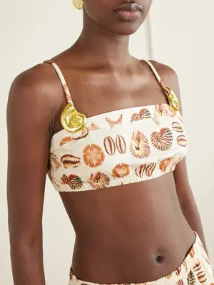Farm Rio Embellished Printed Cropped Top