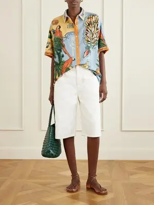 Farm Rio Beaches Path Printed Linen-blend Shirt