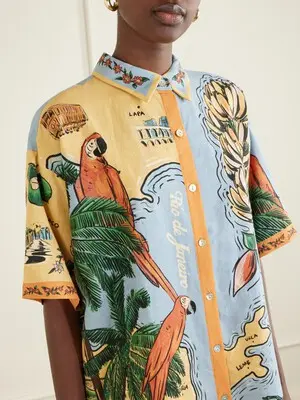 Farm Rio Beaches Path Printed Linen-blend Shirt