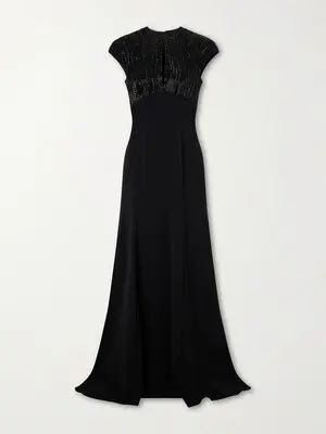 Jenny Packham Embellished Georgette-crepe Gown